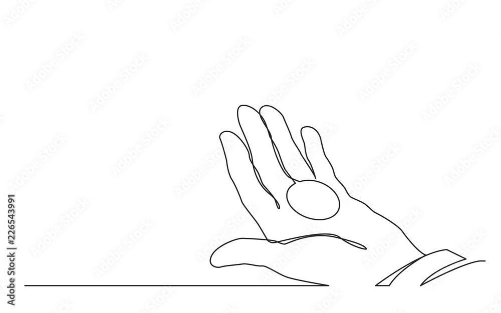 continuous line drawing of hand holding money coin Stock Vector | Adobe ...