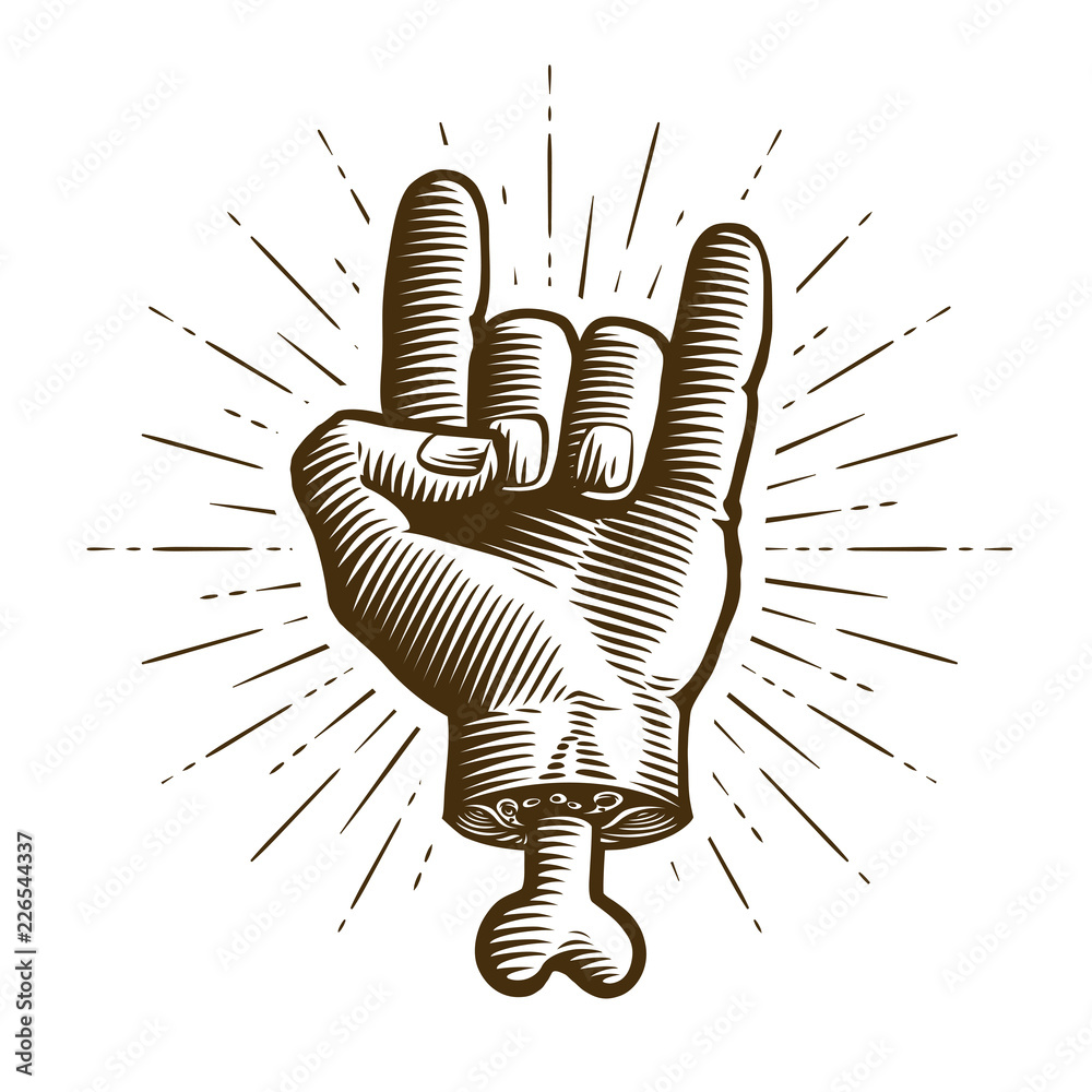 Zombie. Cool symbol, hand gesture. Sketch vintage vector illustration ...