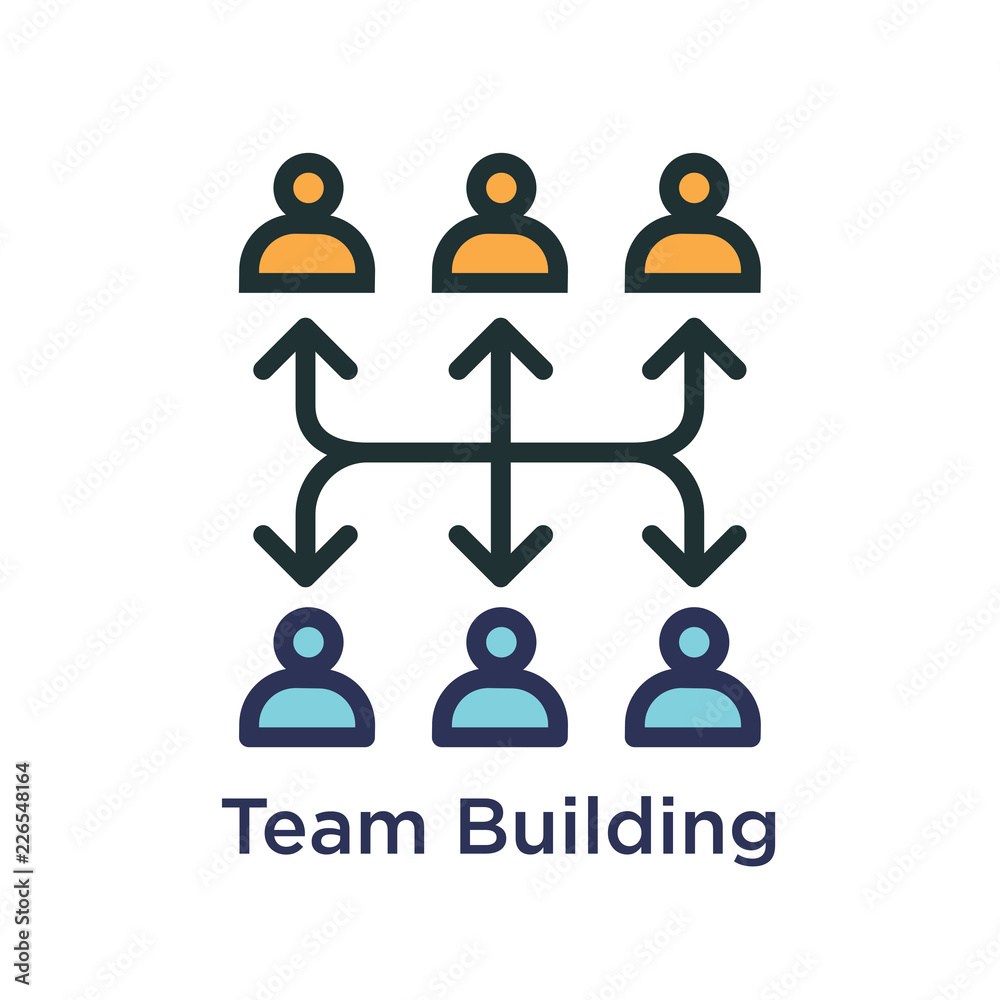 Team Building, Teamwork, & Connectivity Icon with Stick Figures ...