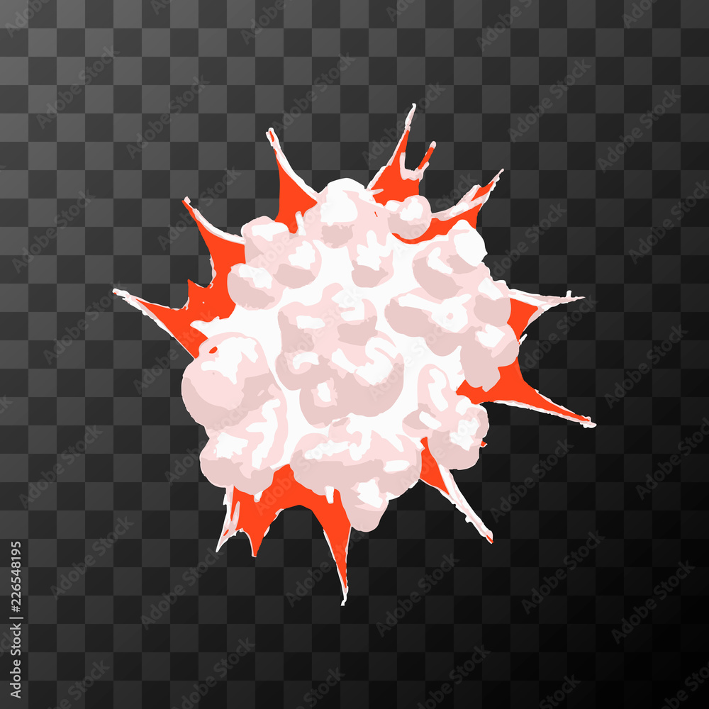 Cartoon red explosion, comics effect on transparent background Stock ...