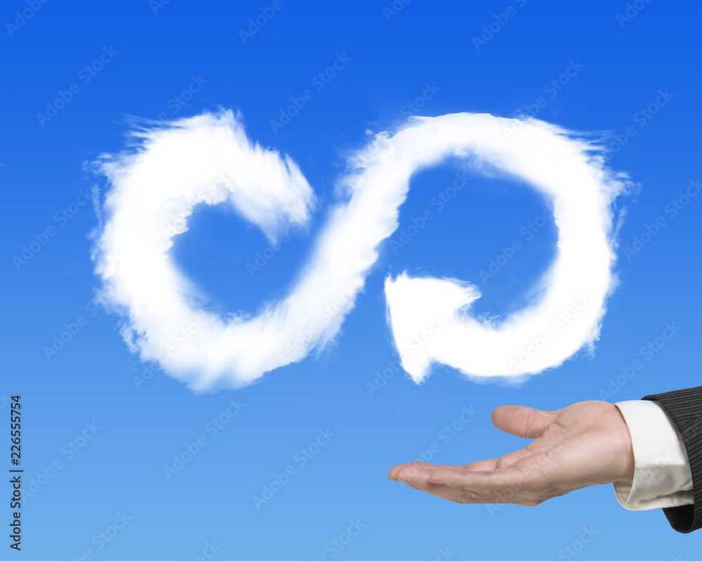 ECO and circular economy concept. Hand showing white clouds in arrow ...