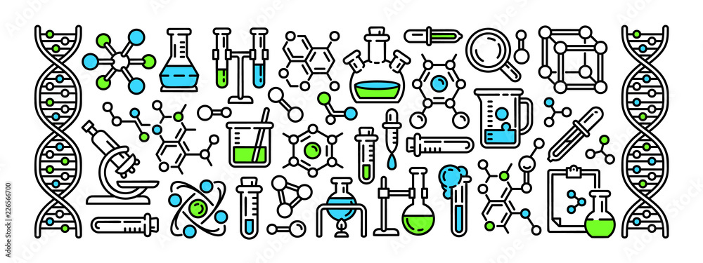 Chemistry tools banner. Outline illustration of chemistry tools vector ...