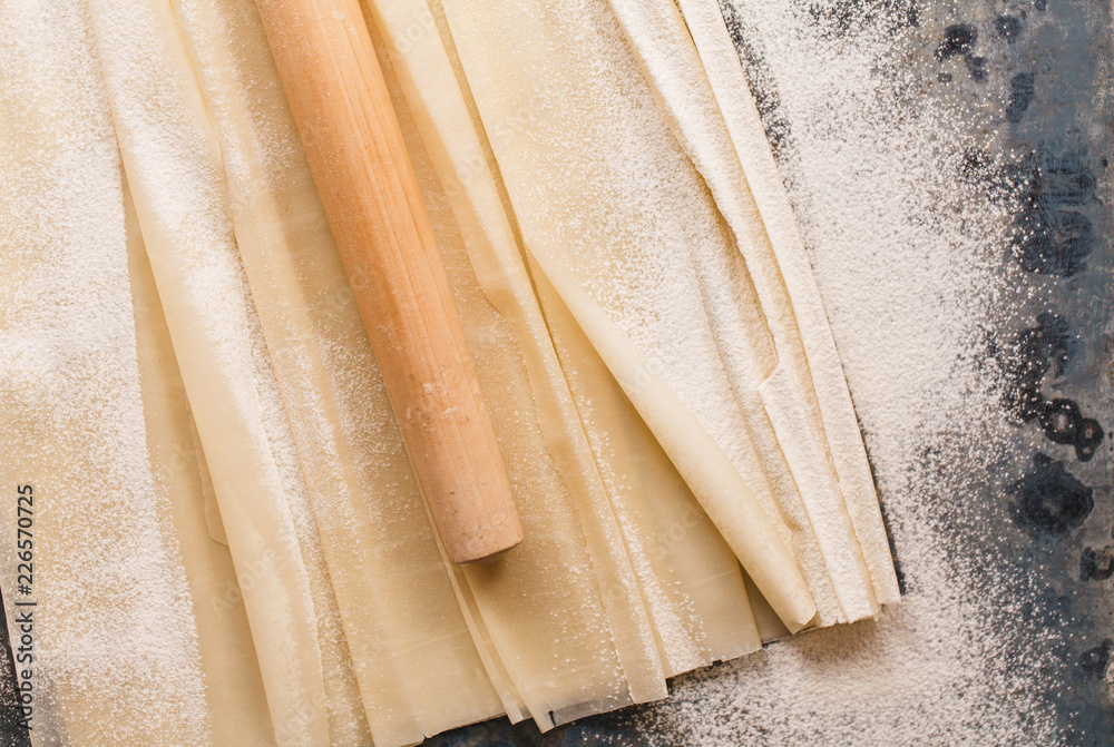 Filo pastry raw phyllo pastry pasta dough texture baked food concept ...