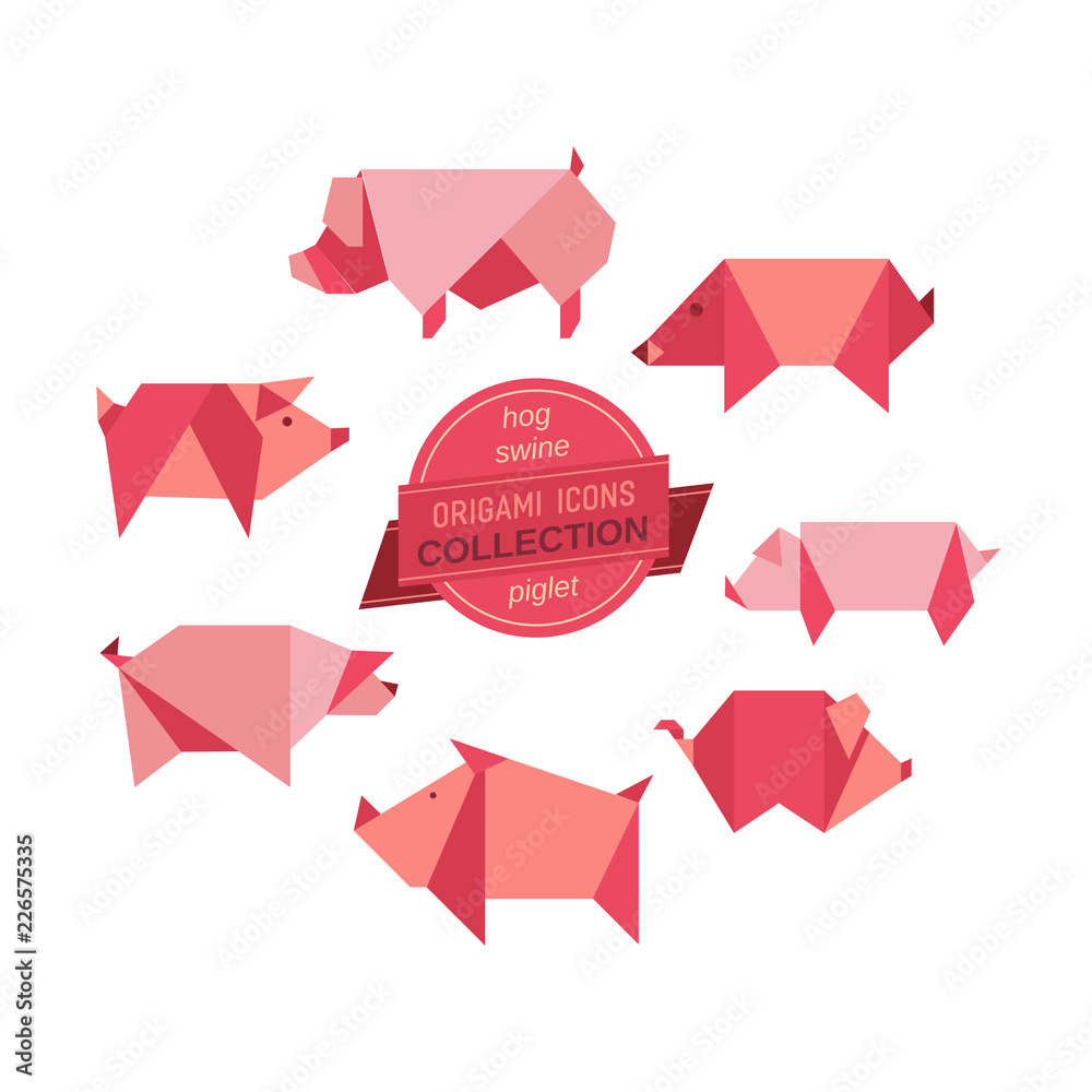 Cartoon pigs icon set. Abstract modern domestic swine animal sign ...
