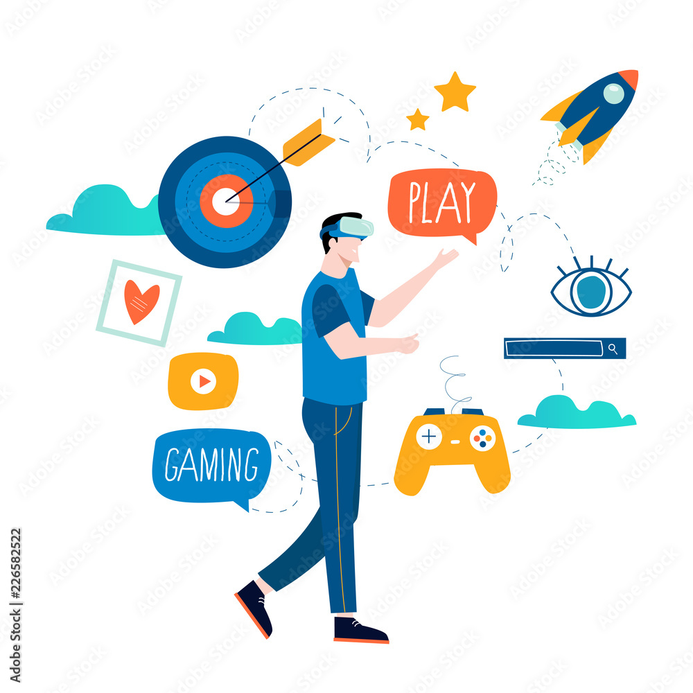 VR game concept with joystick flat vector illustartion. Video game ...