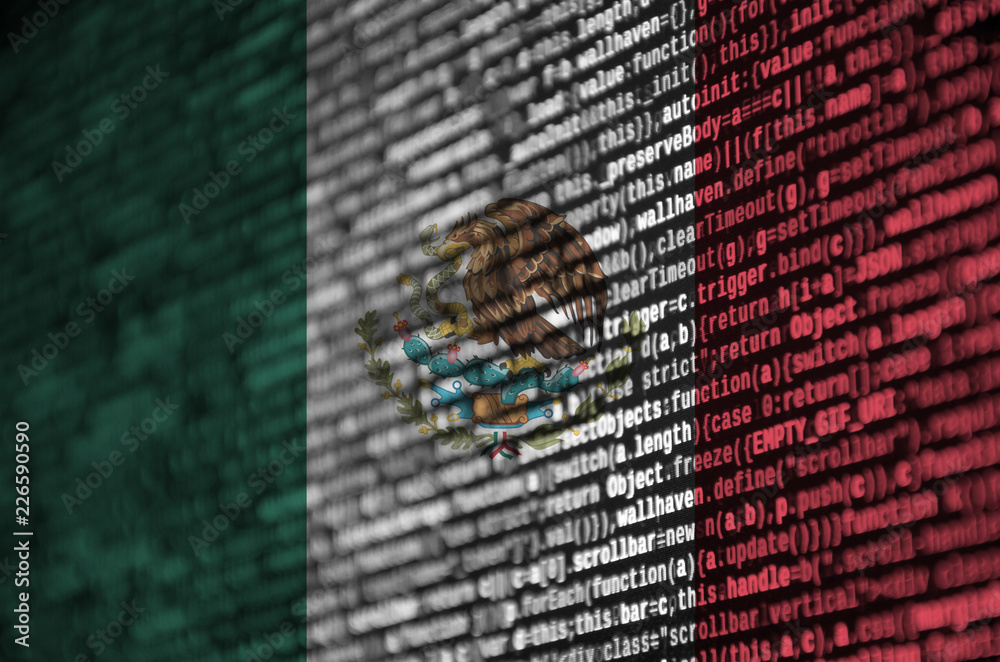 Mexico flag is depicted on the screen with the program code. The ...