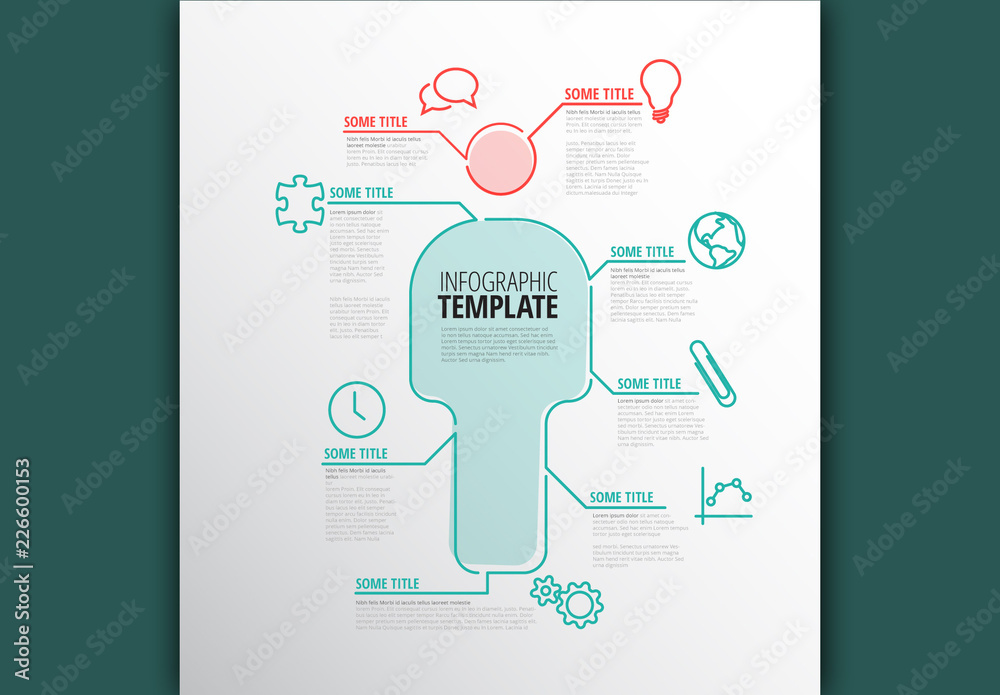 Red and Teal Infographic Layout with Illustration Elements Stock ...