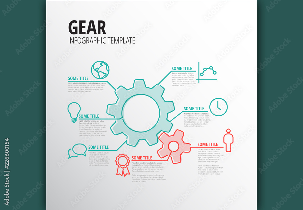 Red and Teal Infographic Layout with Illustration Elements Stock ...