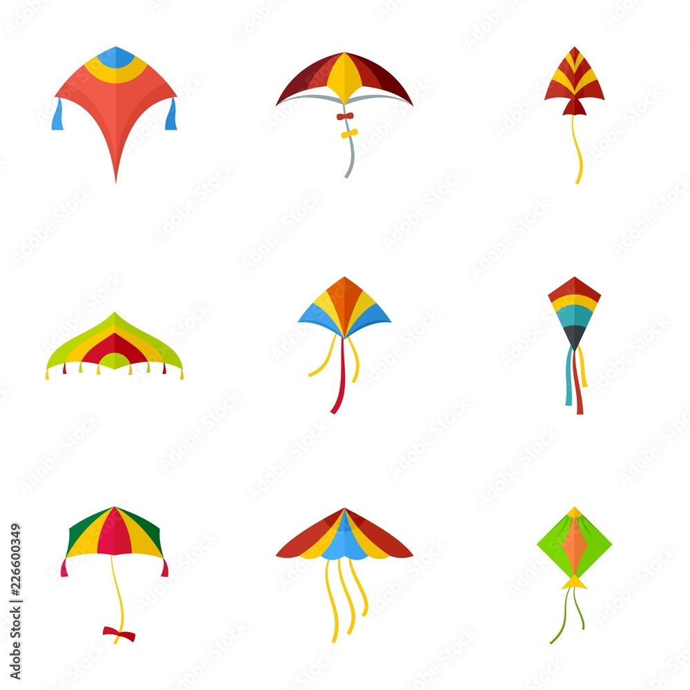 Kite icon set. Flat set of 9 kite vector icons for web design Stock ...