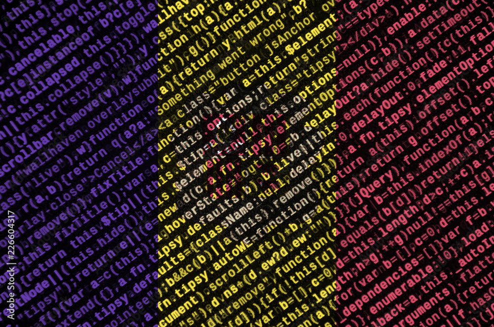 Andorra flag is depicted on the screen with the program code. The concept of modern technology ...