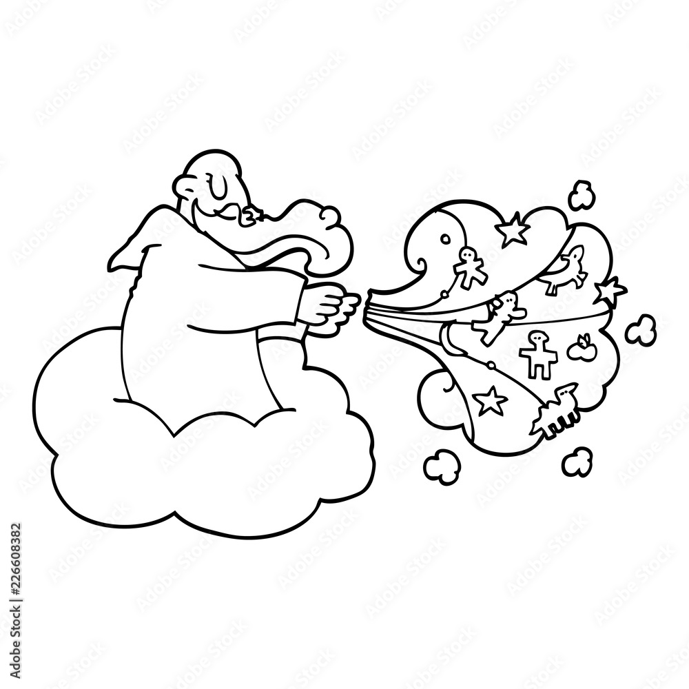 line drawing cartoon god on cloud Stock Vector | Adobe Stock