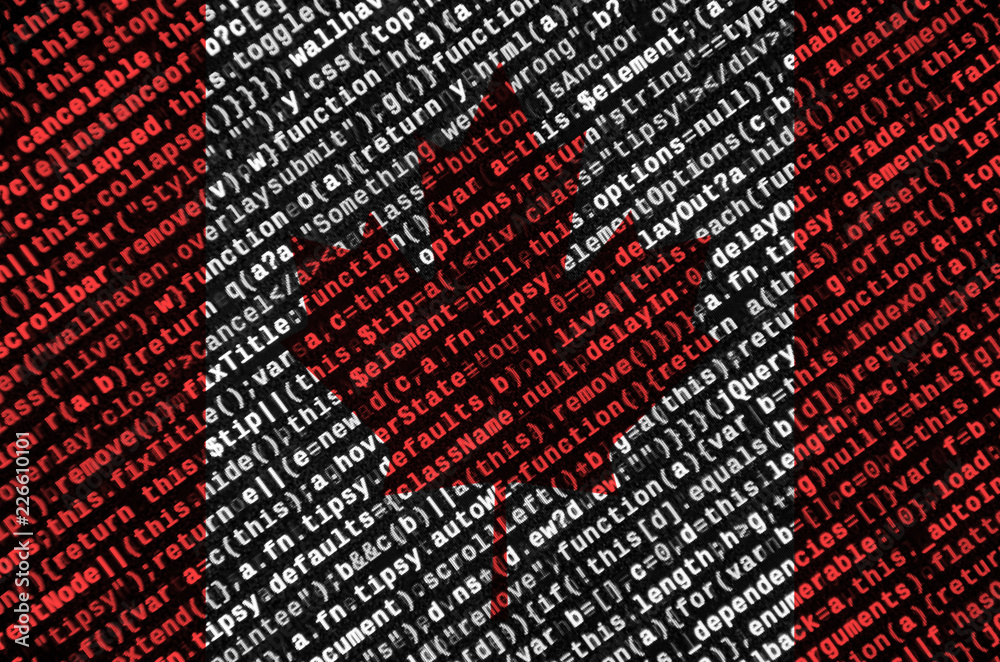 Canada flag is depicted on the screen with the program code. The ...