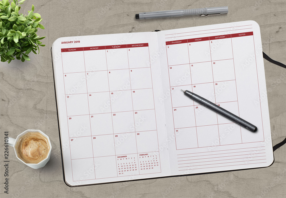 2019 Monthly Planner Layout Stock Template | Adobe Stock