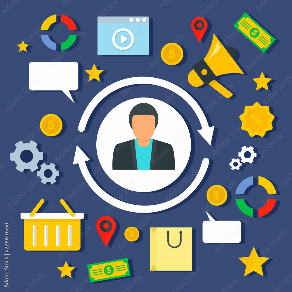 Client retention concept background. Flat illustration of client ...