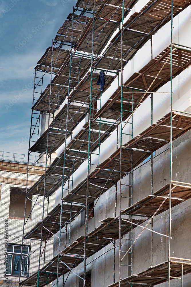 Construction scafold background. Construction scafolding to restore ...