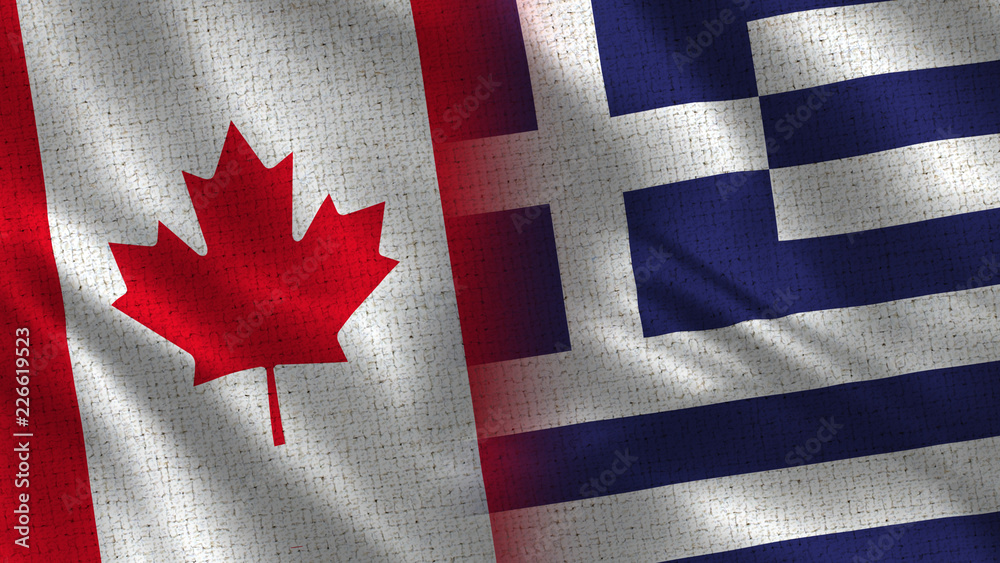 Canada and Greece - 3D illustration Two Flag Together - Fabric Texture ...