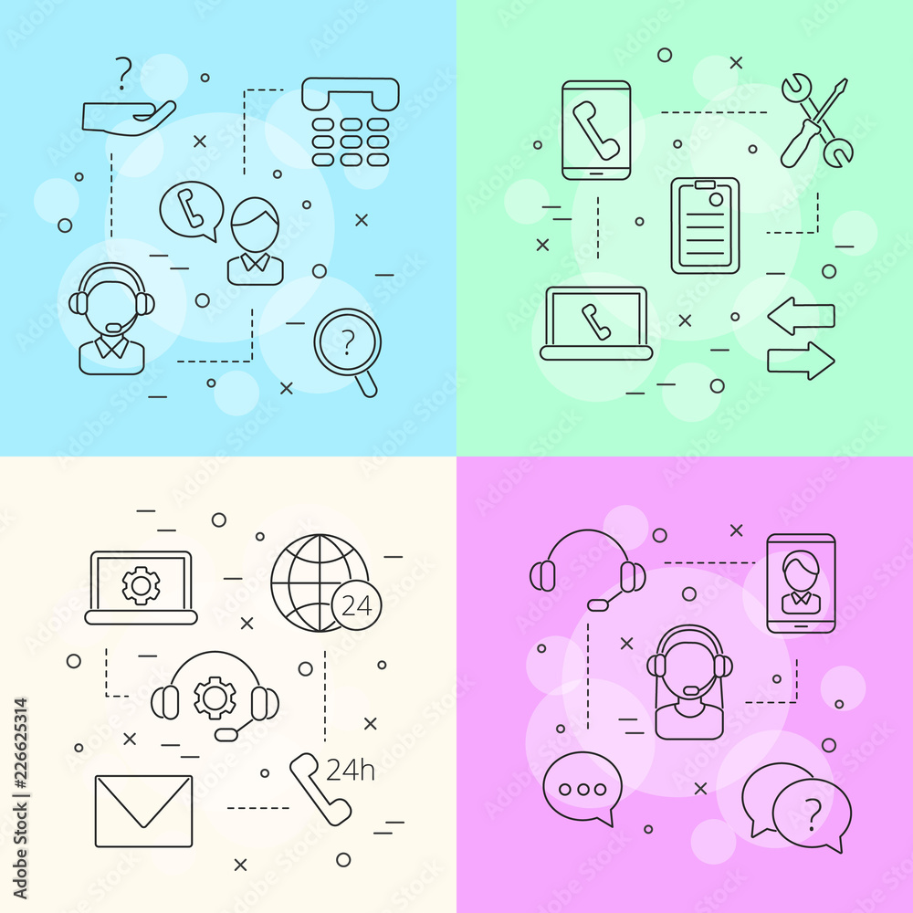 Vector line call support center icons infographic concept illustration ...
