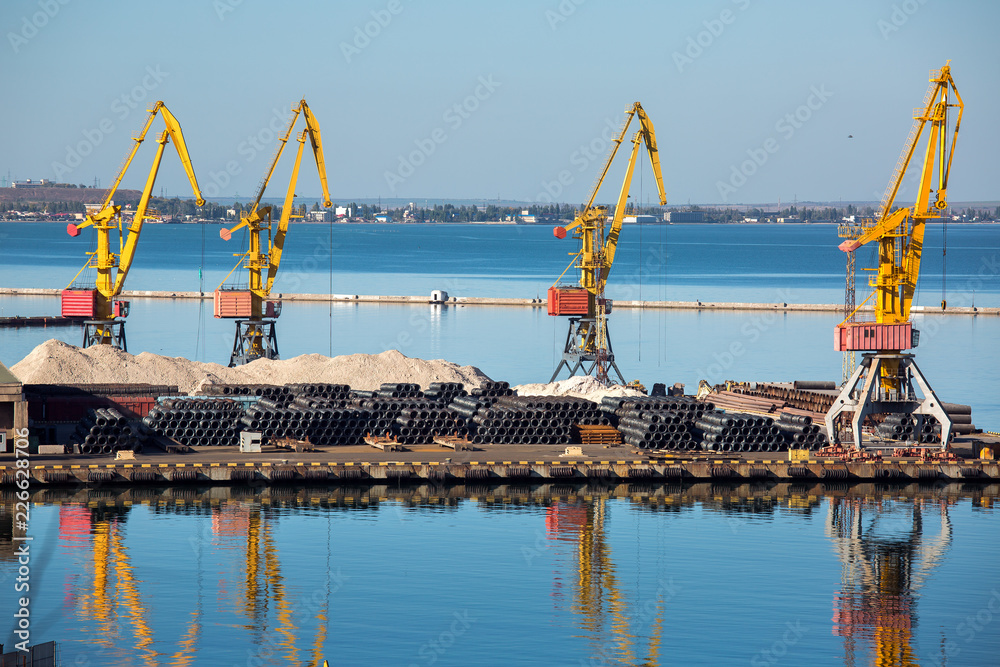 The dock of the sea trade port for the export of goods from metal-roll ...