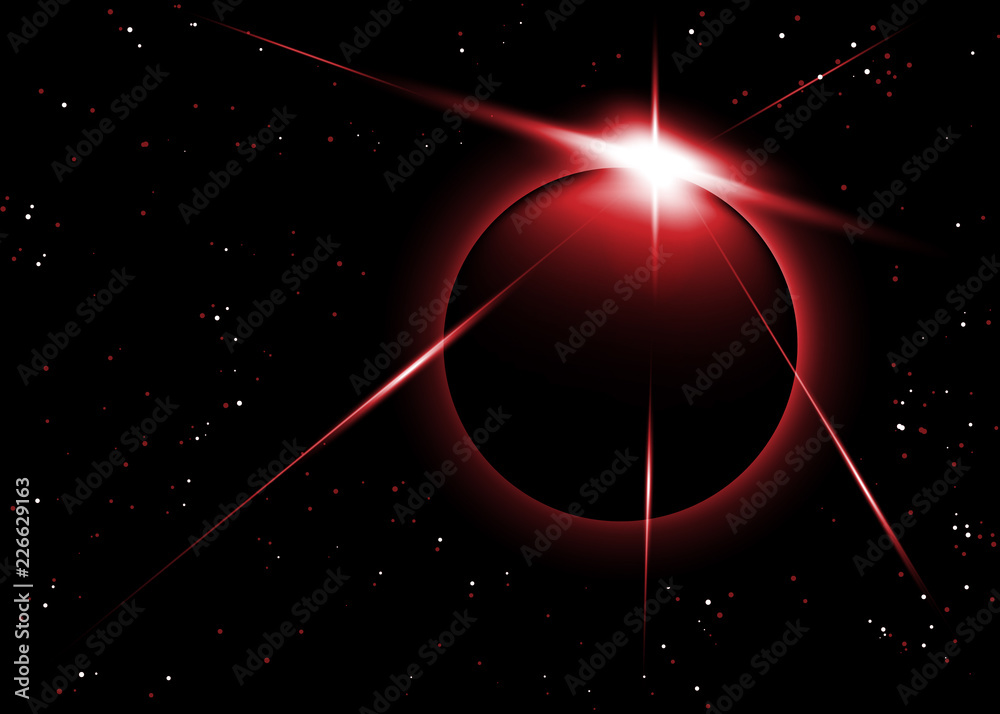 Vector Total red eclipse of the sun. The diamond ring effect and the ...