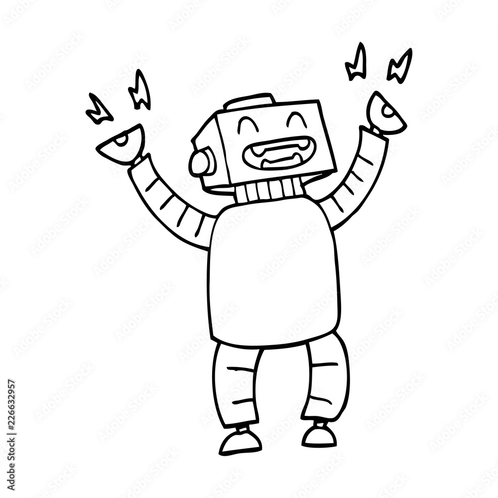 line drawing cartoon happy robot Stock Vector | Adobe Stock