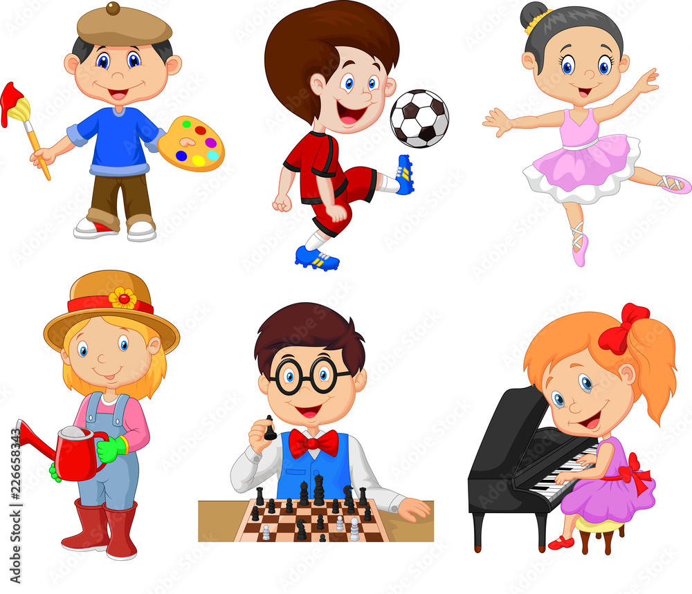 Cartoon kids with different hobbies on a white background Stock Vector ...