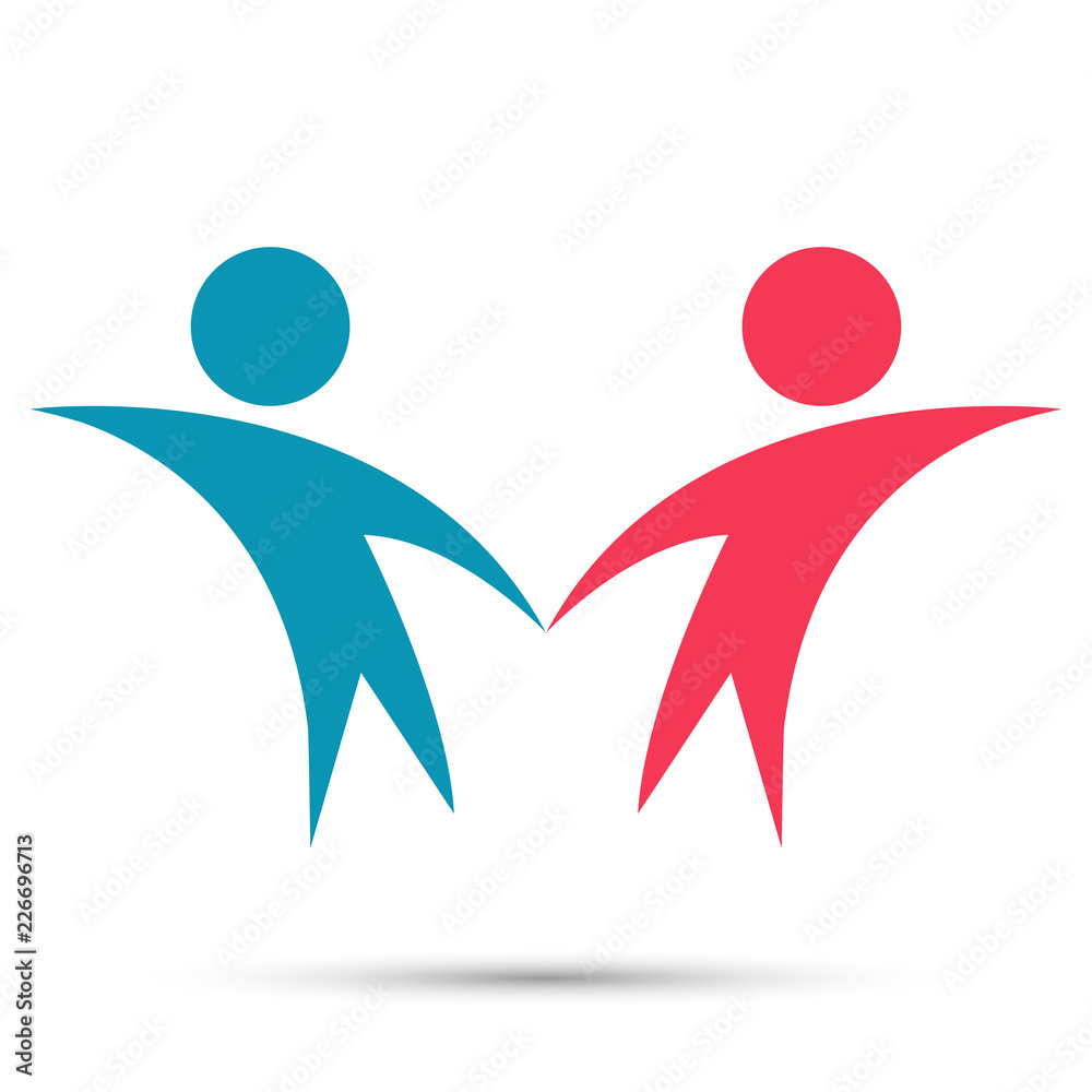 Vector graphic two happy people in a round colorful logo.icon team work ...