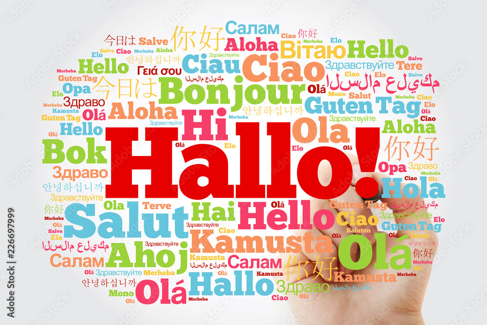 Hallo (Hello Greeting in German) word cloud in different languages of ...