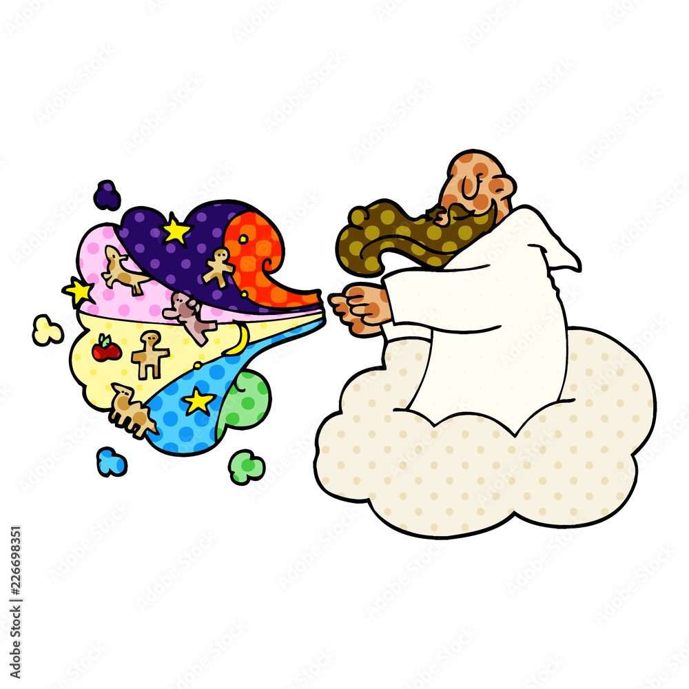 cartoon doodle god creating universe Stock Vector | Adobe Stock