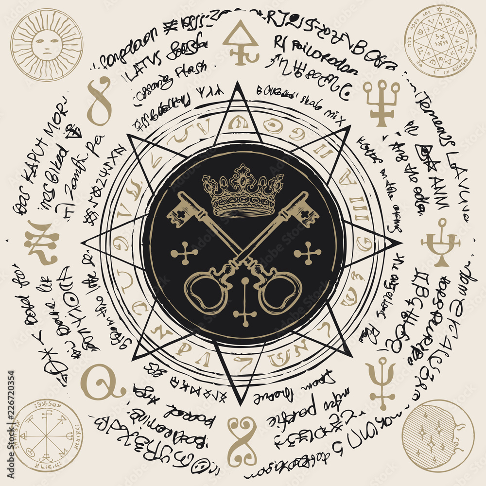 Illustration of the keys and crown in an octagonal star with ...
