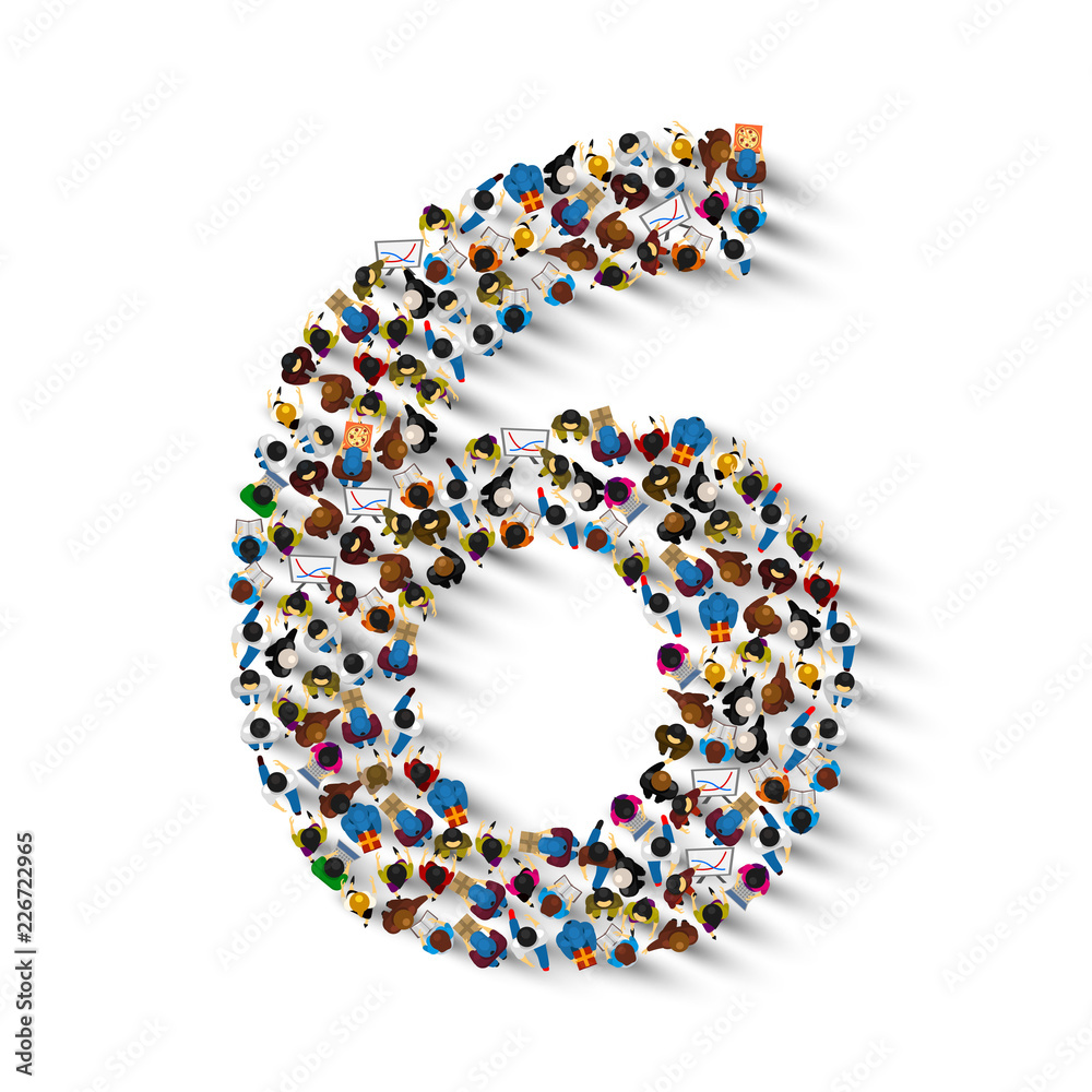 Large group of people in number 6 six form. People font . Vector ...