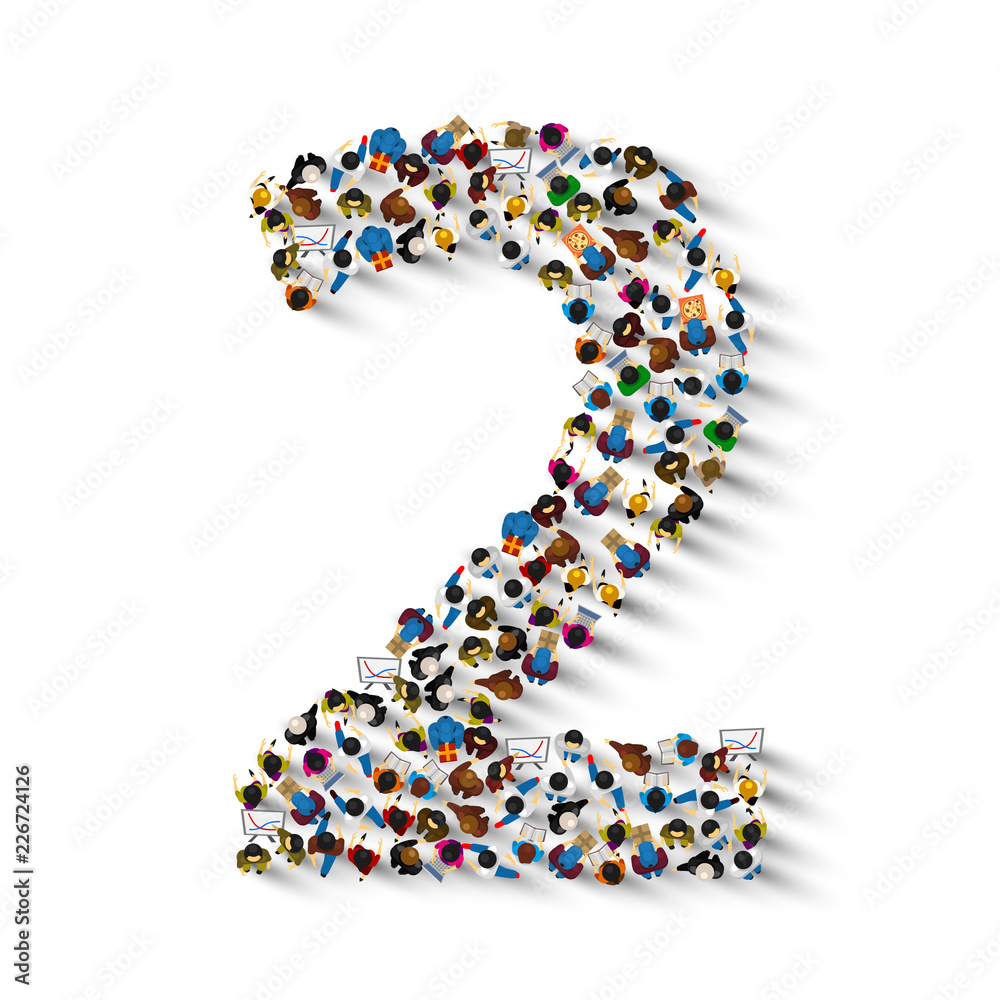 Large group of people in number 2 two form. People font . Vector ...