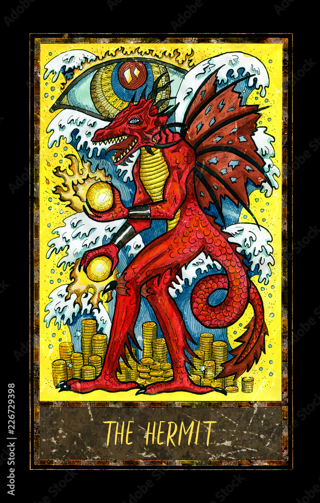Hermit. Major Arcana tarot card. The Magic Gate deck. Fantasy graphic ...