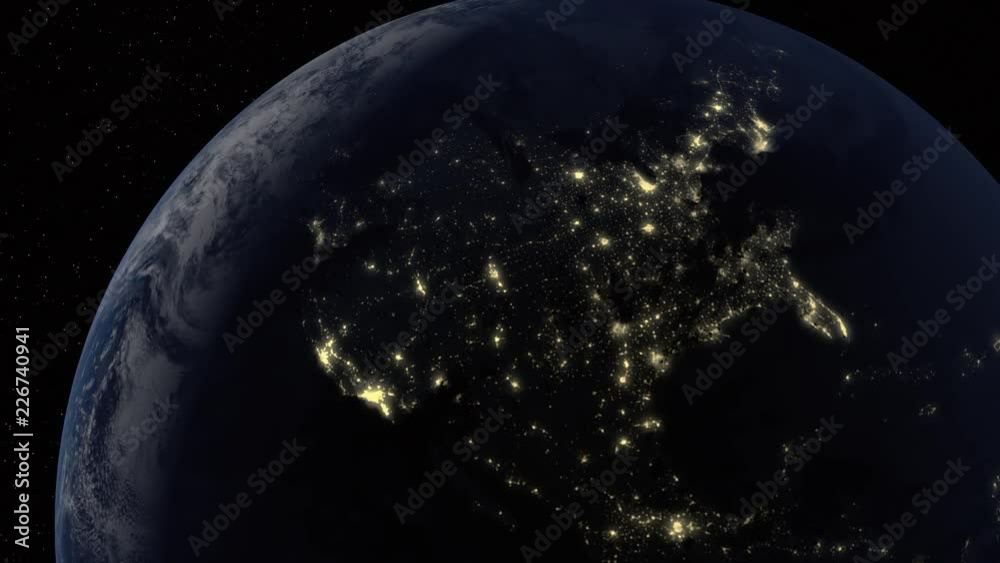 Realistic 3d animated earth showing North America at nighttime in 4K ...