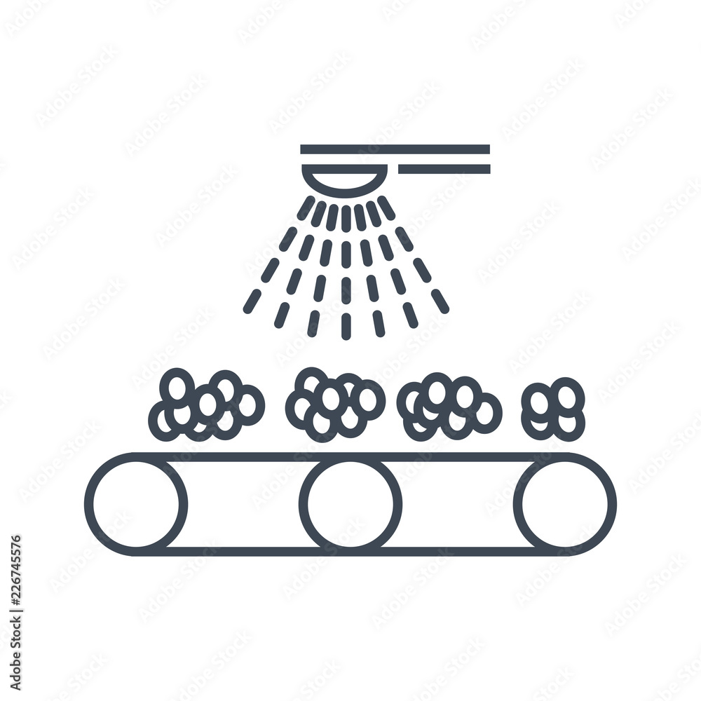 thin line icon washing fruits and vegetables, factory conveyor Stock ...