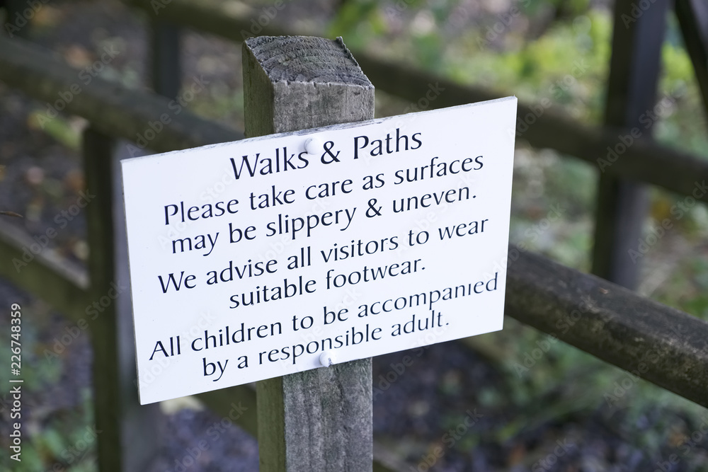 Walks and paths safety sign for walkers to wear appropiate suitable ...