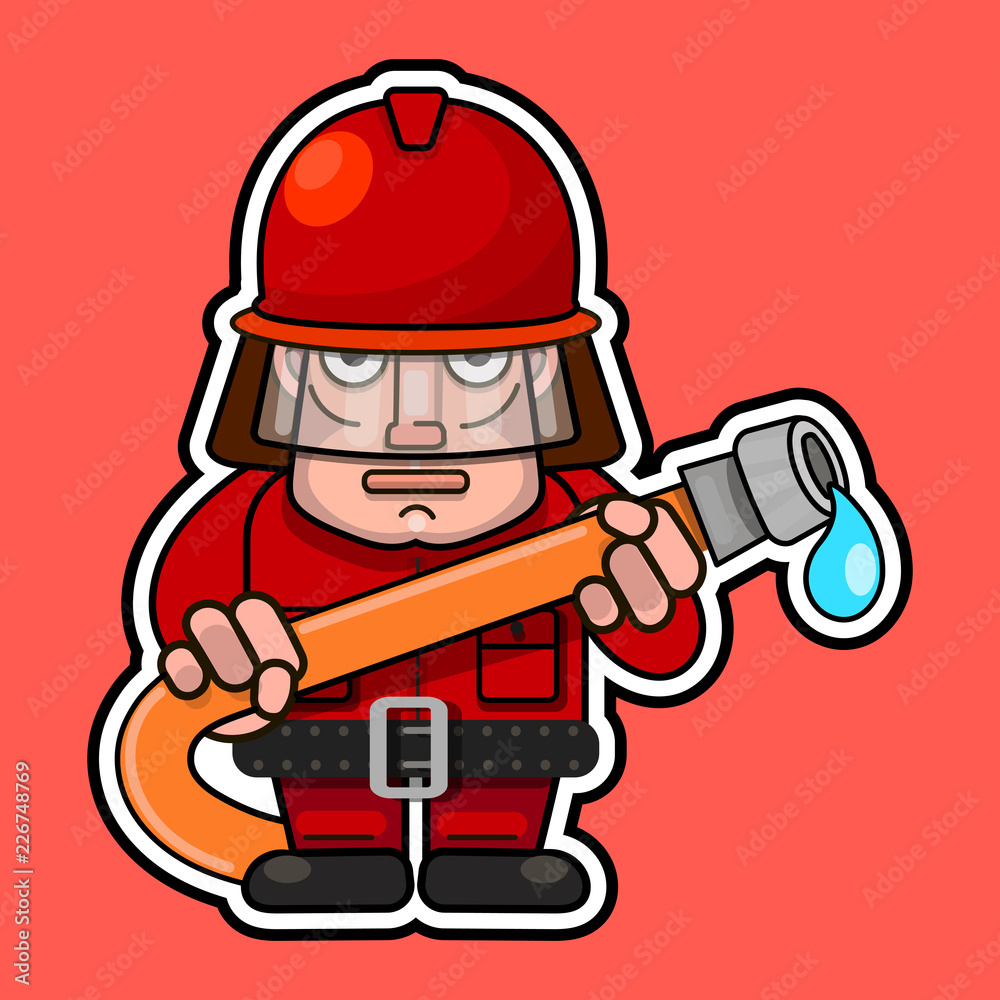 Firefighter. Flat cartoon character design. Vector illustration ...
