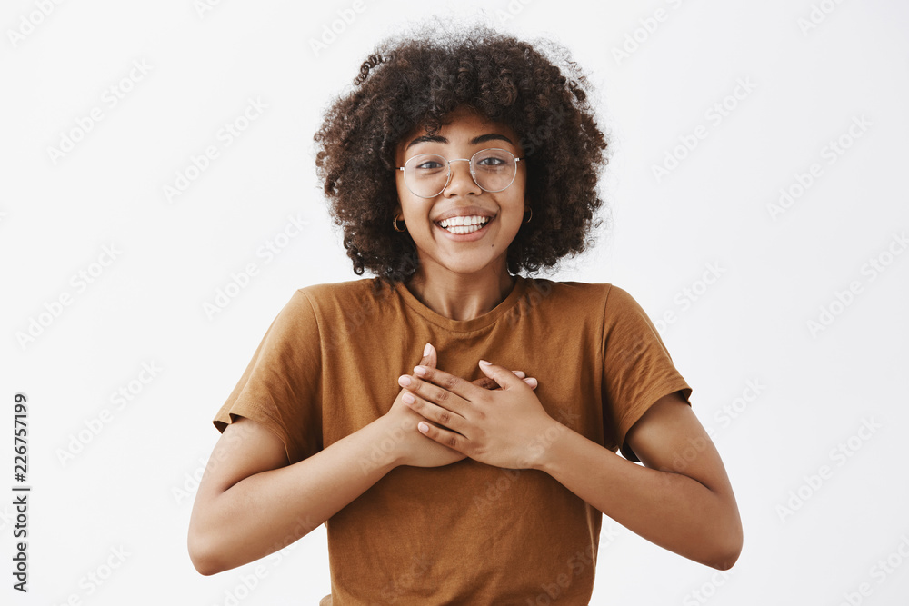 African American girl appreciate friend support being touched with kind ...
