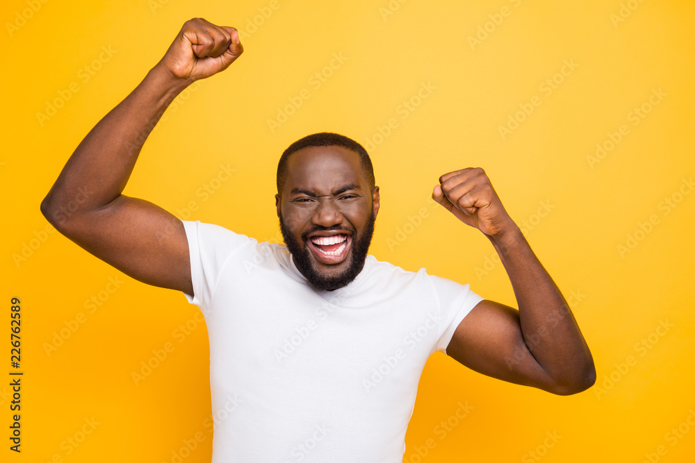 Handsome attractive manly cheerful glad mulatto man, showing win Stock ...