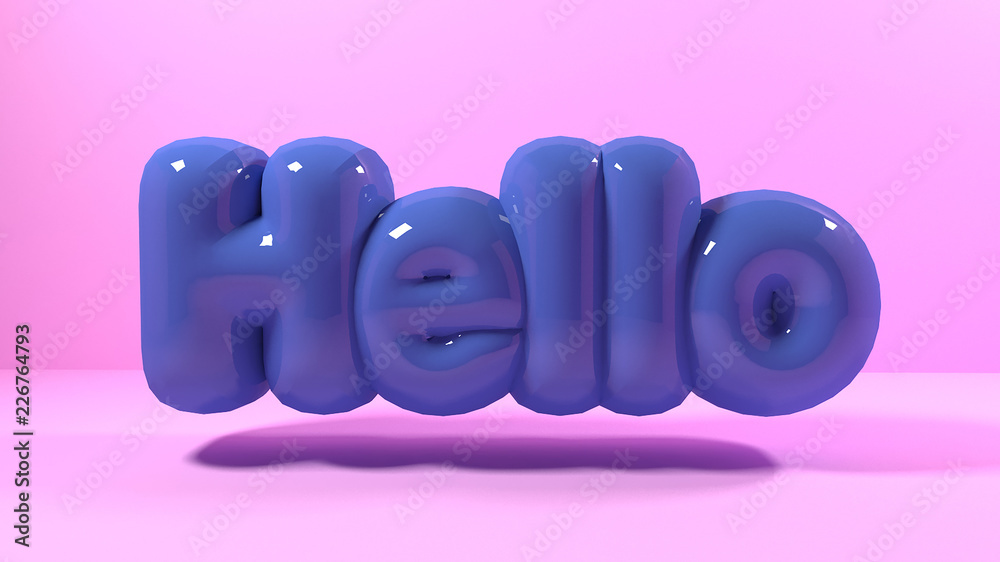 3d render blue bubble plastic on pink background letters hello Stock ...