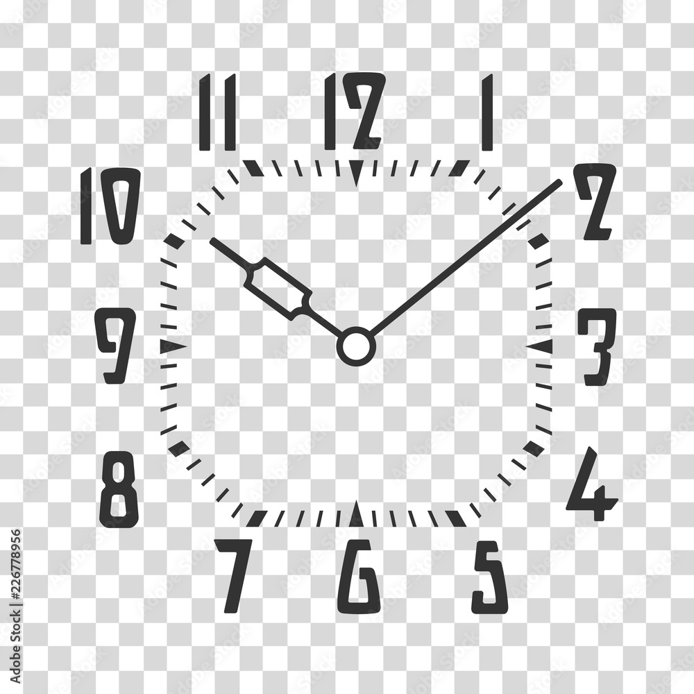 Clock face placed on transparent backdrop. Vector illustration. Stock ...