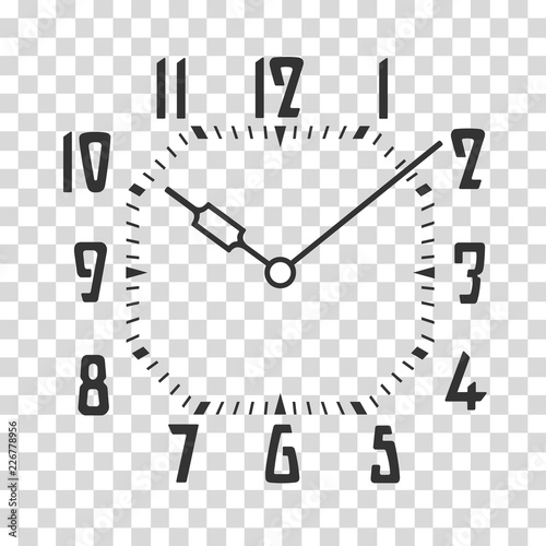 Clock face placed on transparent backdrop. Vector illustration. Stock ...