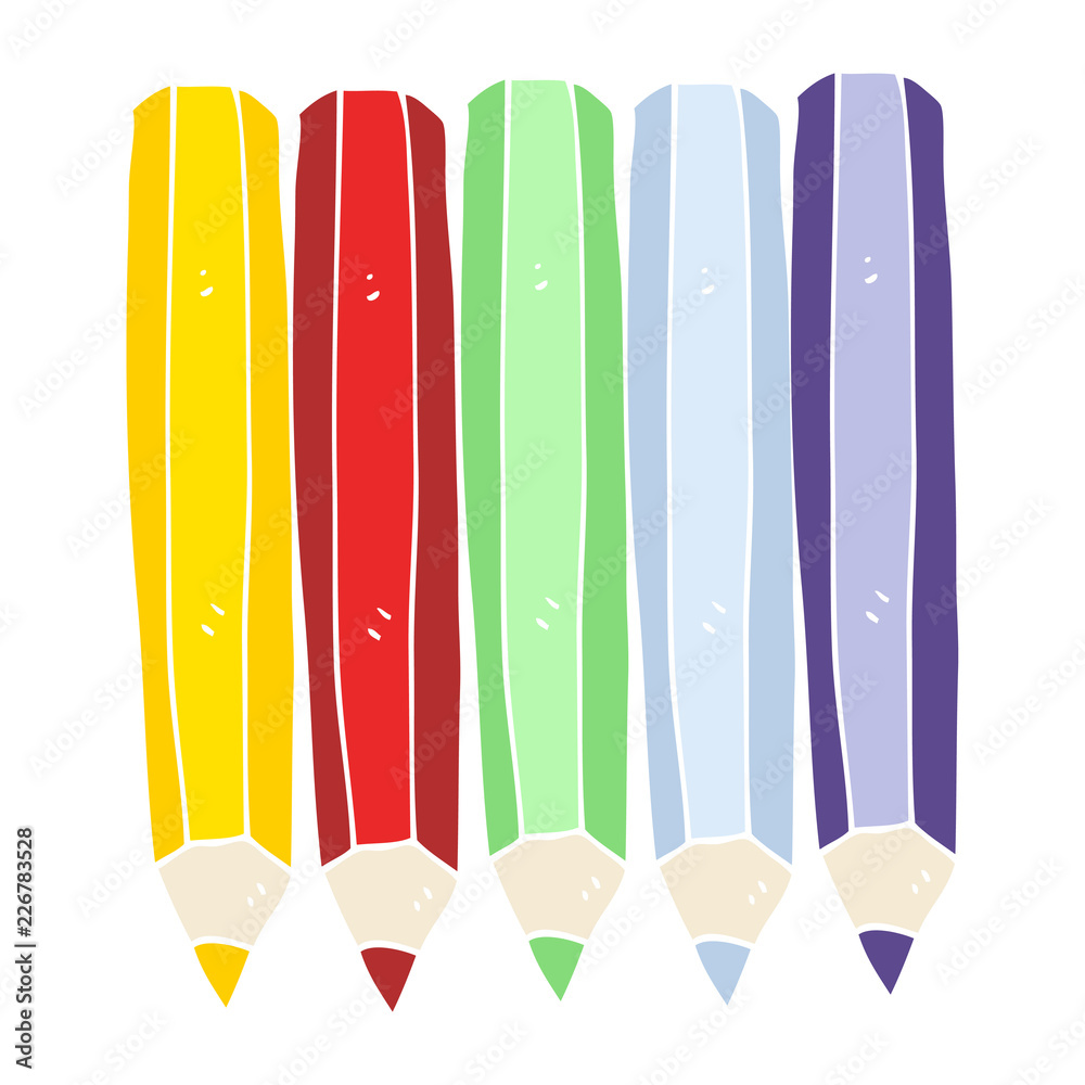 flat color illustration of a cartoon color pencils Stock Vector | Adobe ...