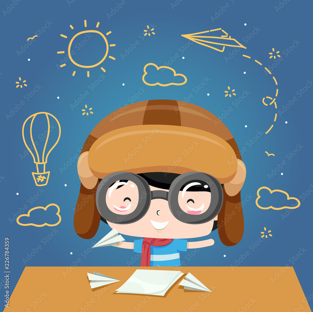 Kid Boy Aviator Paper Plane Illustration Stock Vector | Adobe Stock