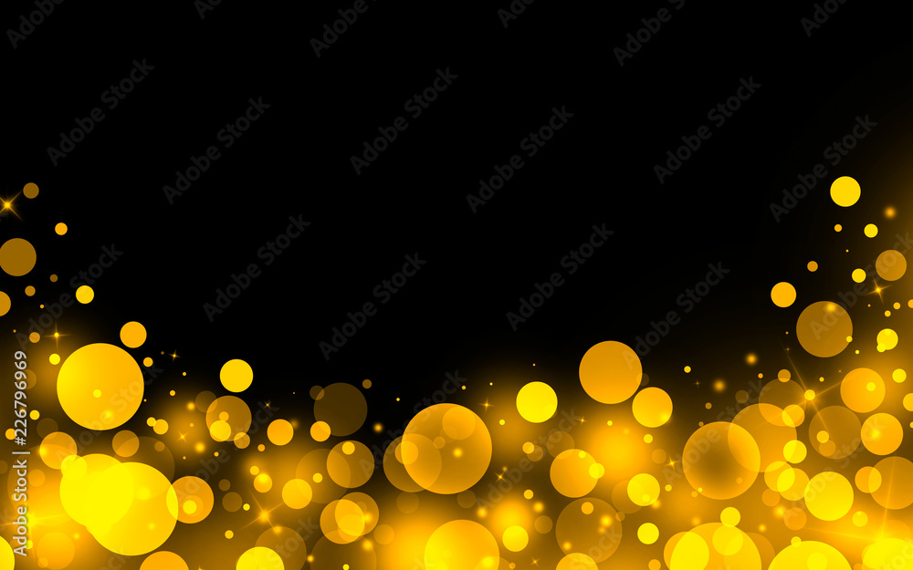 Dark Gold sparkle rays lights with bokeh elegant show on stage abstract ...