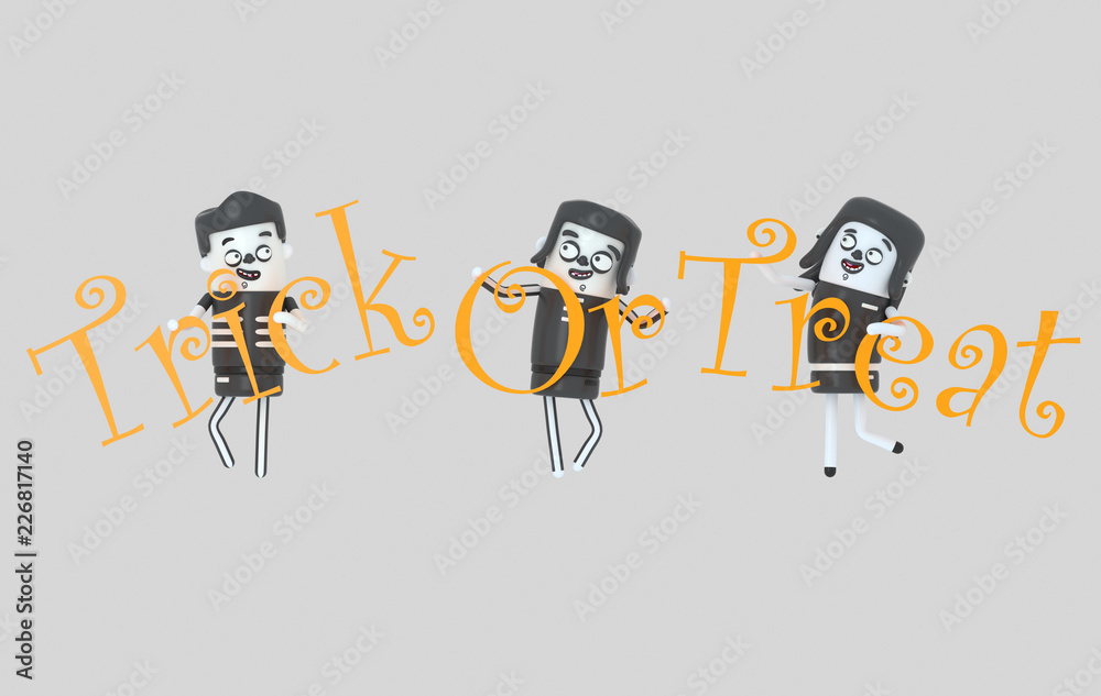 Young people in costumes holding trick on treat letters. Halloween ...