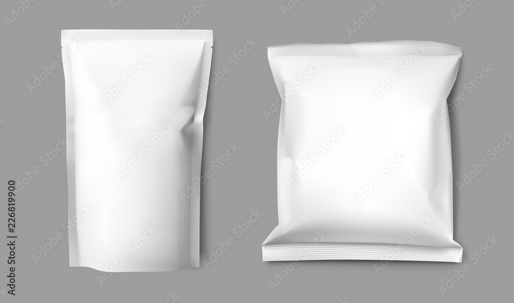 Vecteur Stock Realistic blank doy pack and pillow pack mock up. Vector ...