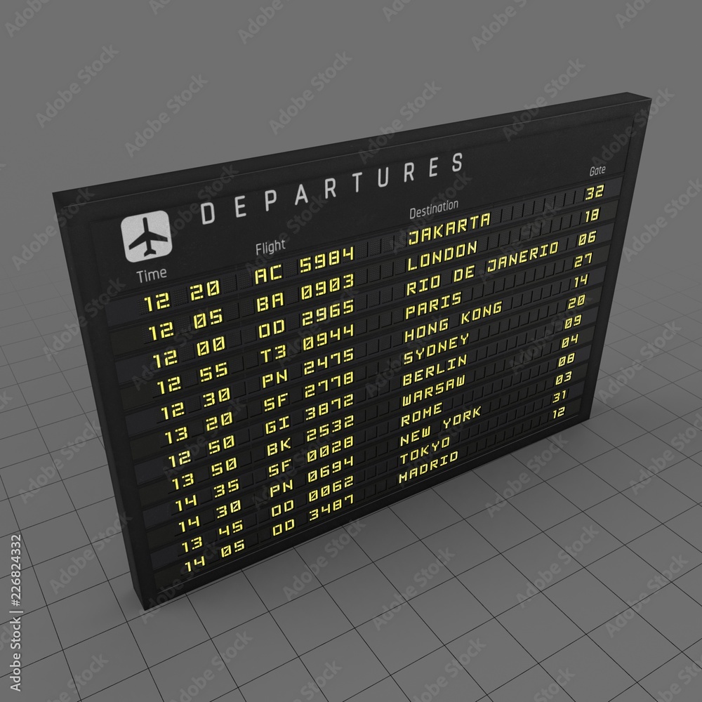 Flight information panel Stock 3D asset | Adobe Stock