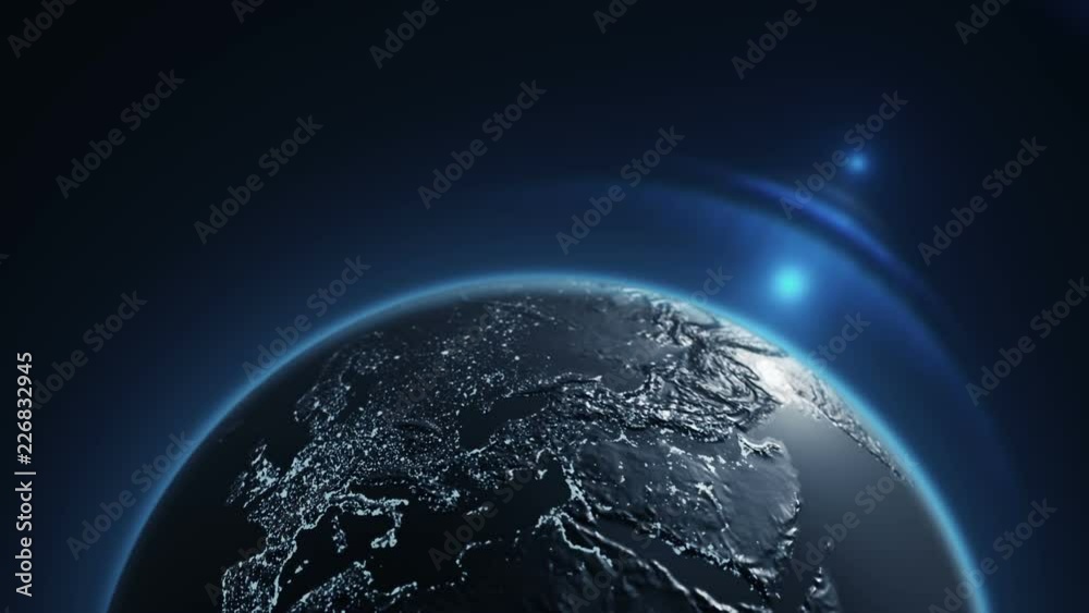 Animation of rotating Earth globe with view from cosmos. Realistic ...