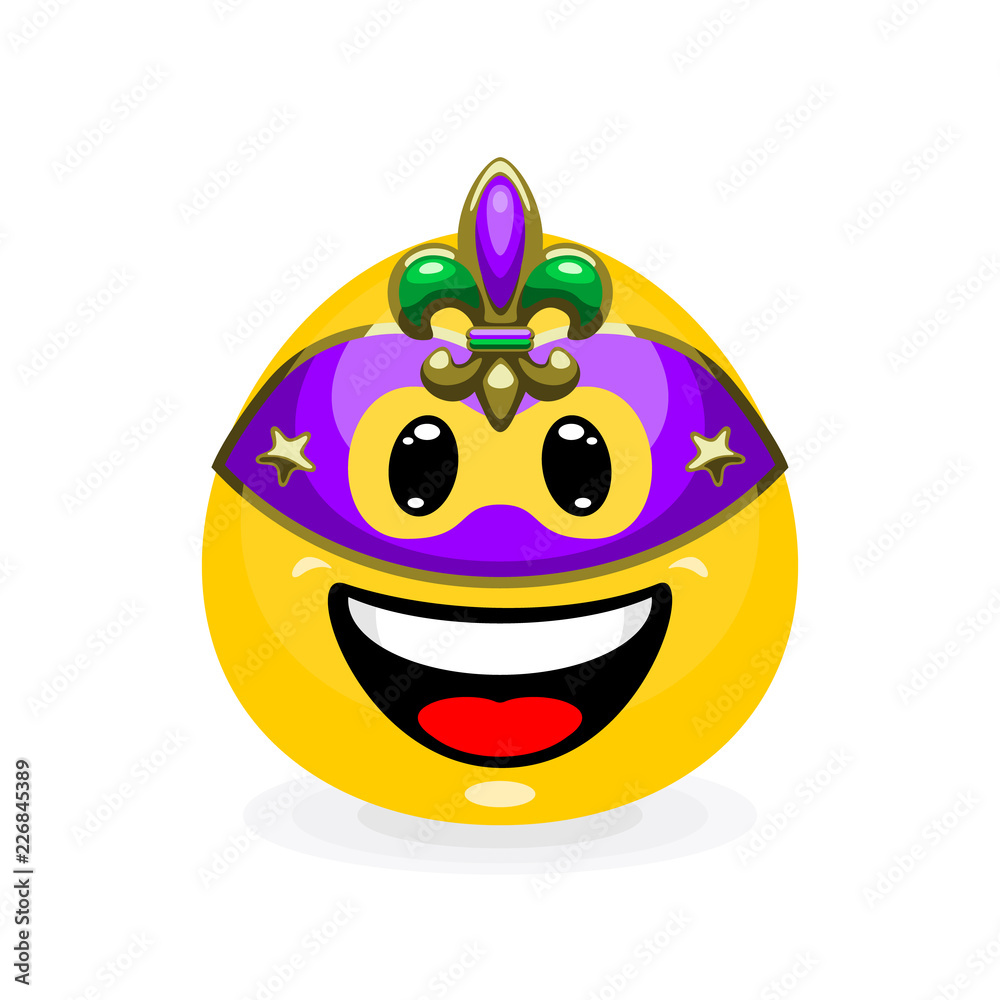 Cute emoticon in carnival mask. Smiley in cartoon style isolated on ...