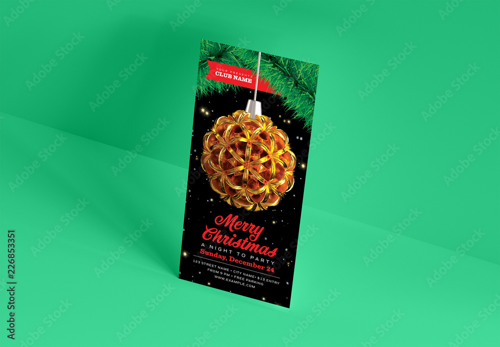 Christmas Party Flyer Layout with Golden Ornament Stock Template ...
